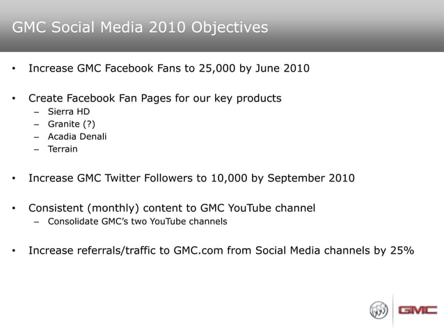 Buick gmc social media strategy and objectives v2 | PPT