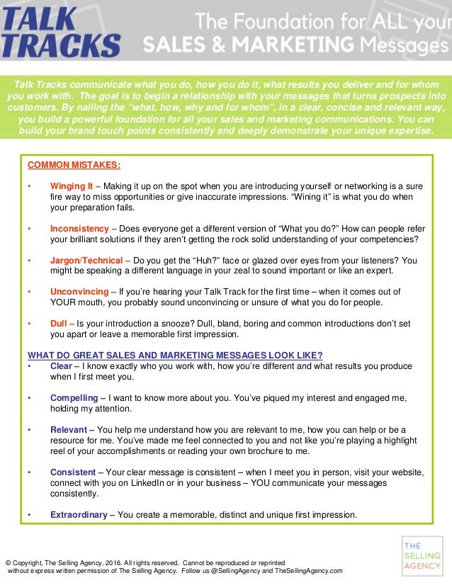 Build Your Talk Tracks Selling And Marketing Messages Workbook Build Your Talk Tracks Selling And Marketing Messages Workbook