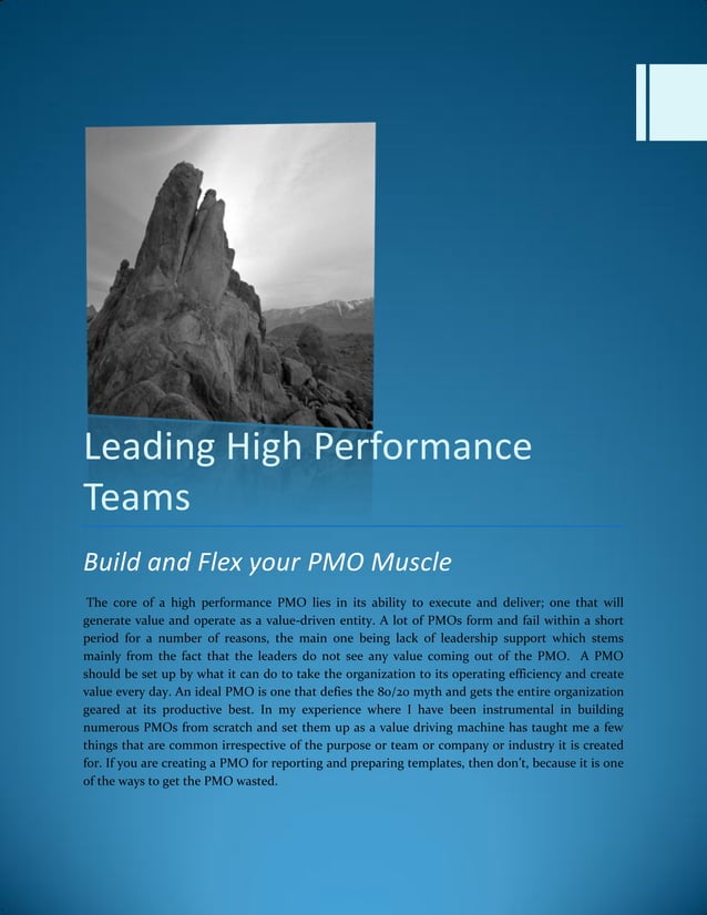 Creating and Leading High Performance Teams through PMO | PDF