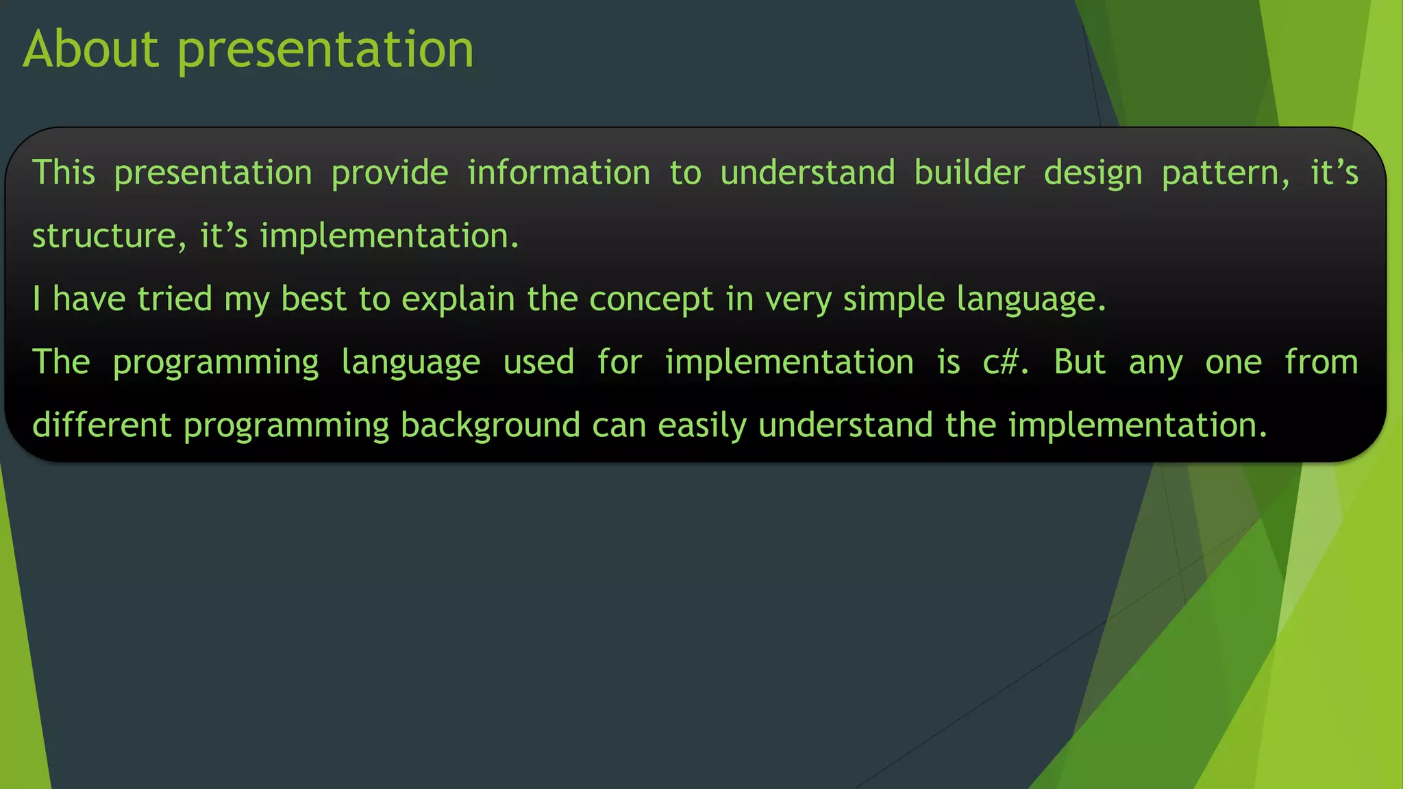 Builder Design Pattern (Generic Construction -Different Representation ...