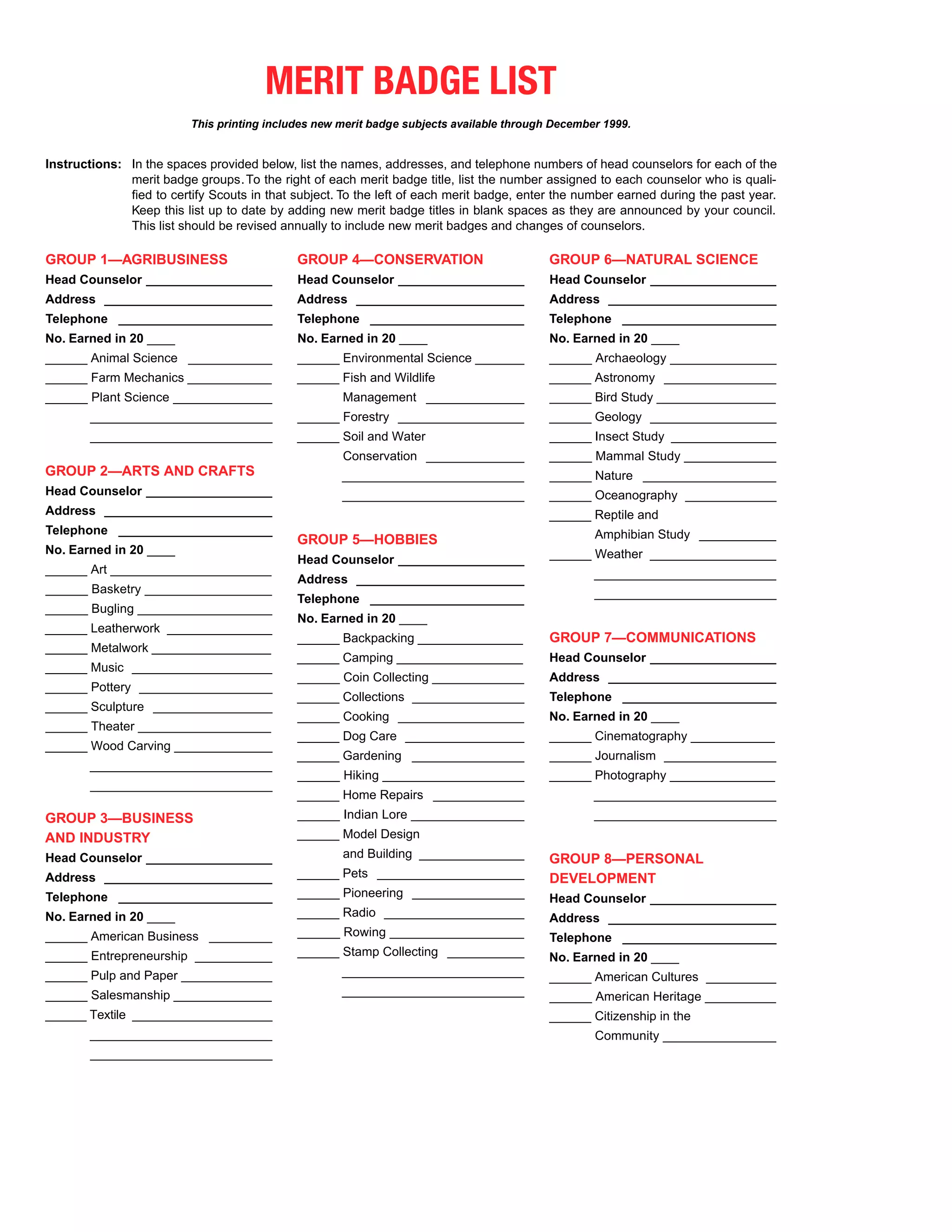 Building Merit Badge Councilor List | PDF