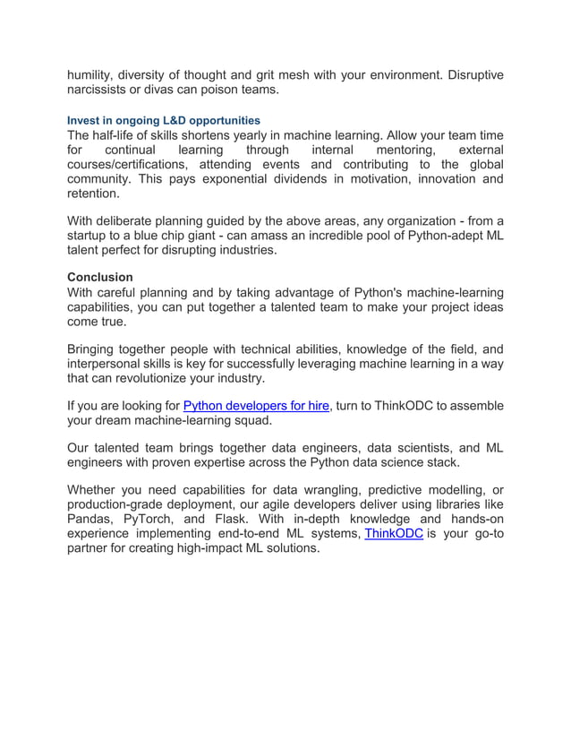 Building Your Dream Machine Learning Team with Python Expertise | PDF