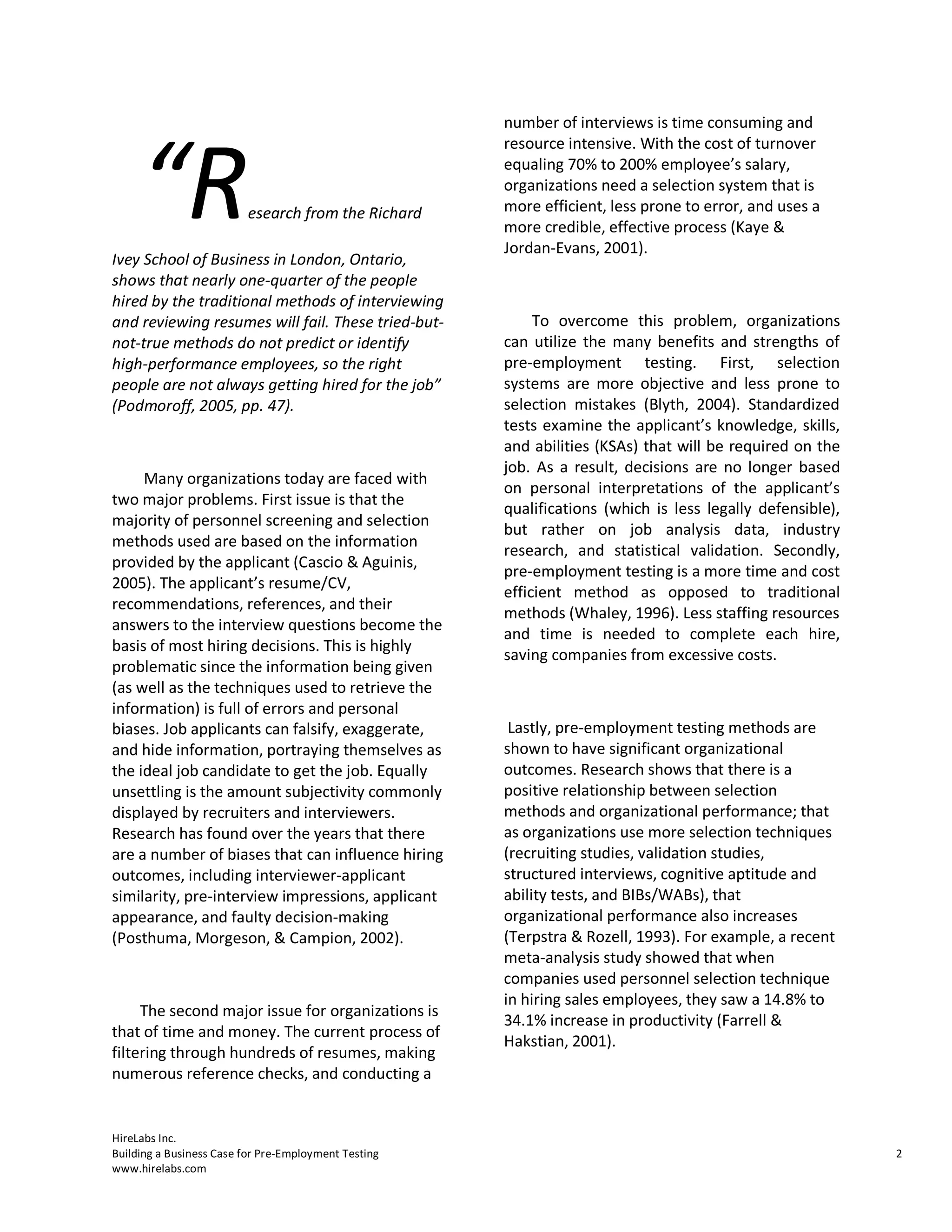 Building a business case for pre employment testing | PDF