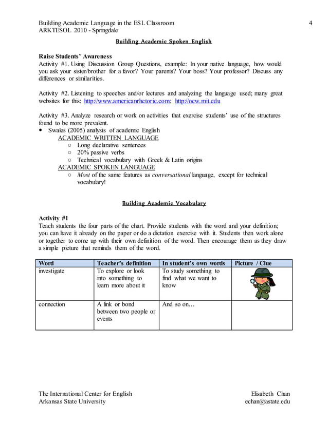 Building Academic Language in the ESL Classroom | PDF
