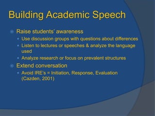 Building Academic Language in the ESL Classroom | PPTX