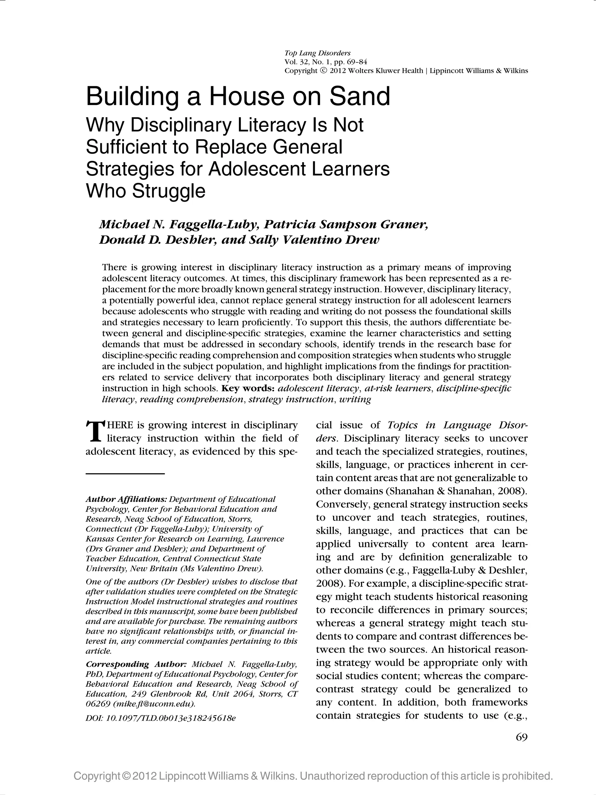 Building a House on Sand: Why Disciplinary Literacy Is Not Sufficient ...