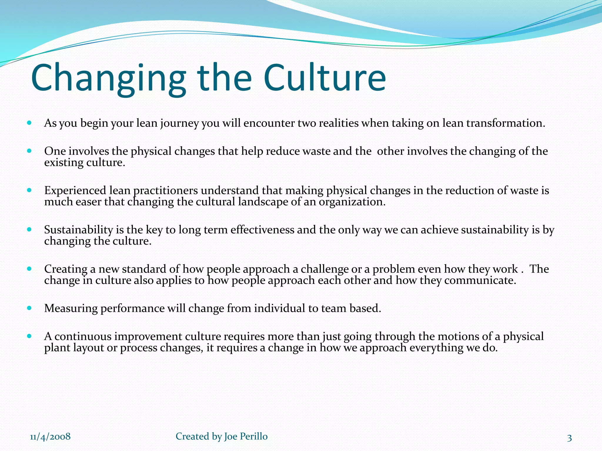 Building A Lean Culture by Joe Perillo | PPTX