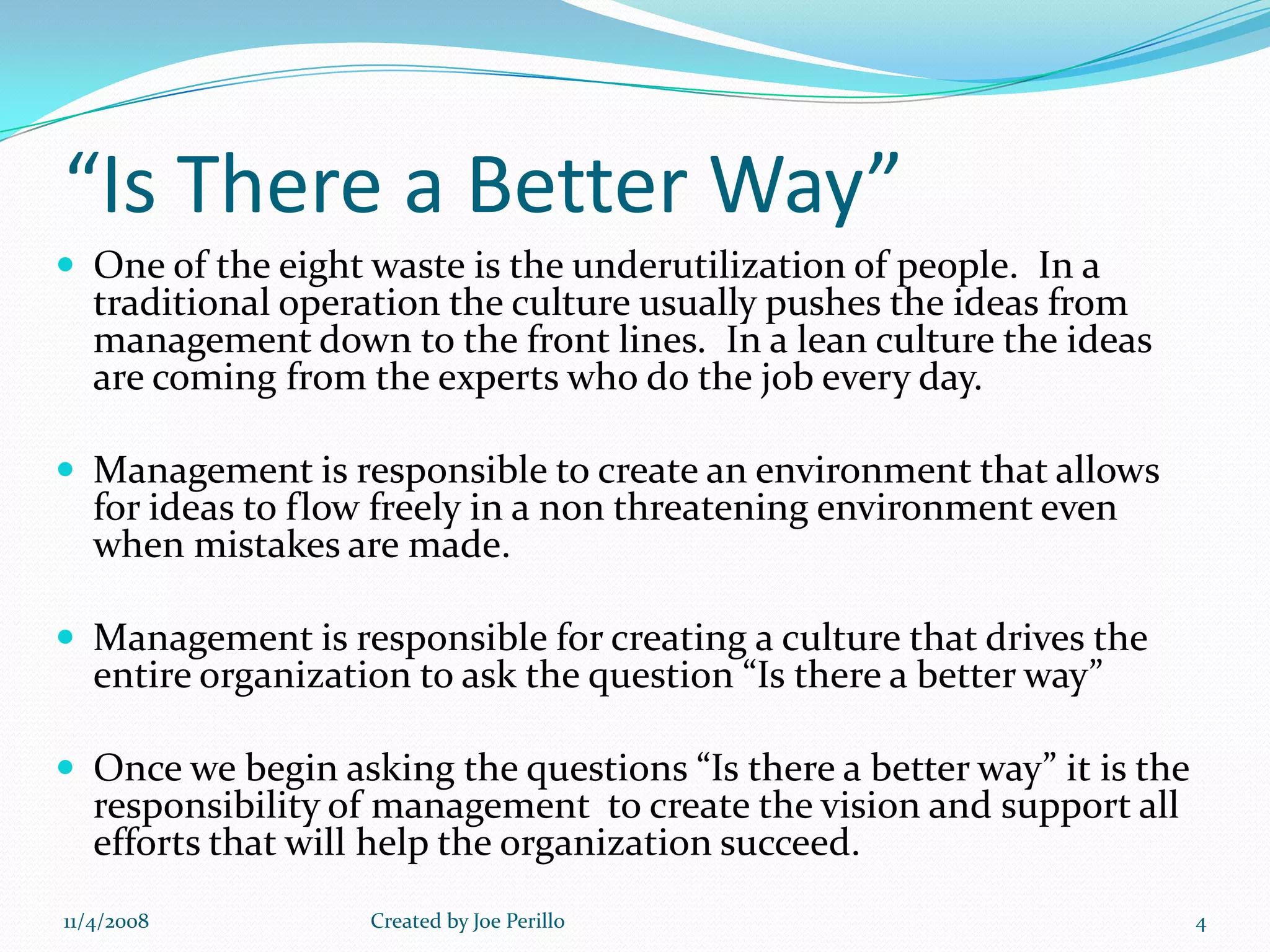 Building A Lean Culture by Joe Perillo | PPTX