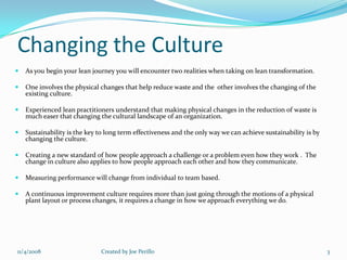 Building A Lean Culture by Joe Perillo | PPTX