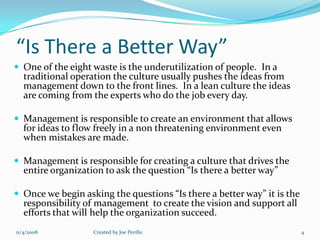 Building A Lean Culture by Joe Perillo | PPTX