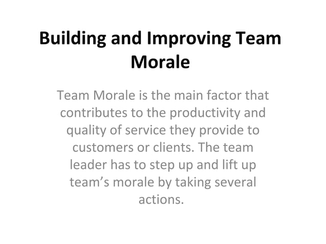 Building and improving team morale | PPT