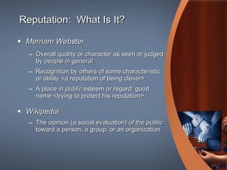 Building And Managing A Good Reputation | PPT