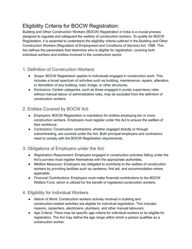 Building and Other Construction Workers (BOCW) Registration in India (1 ...