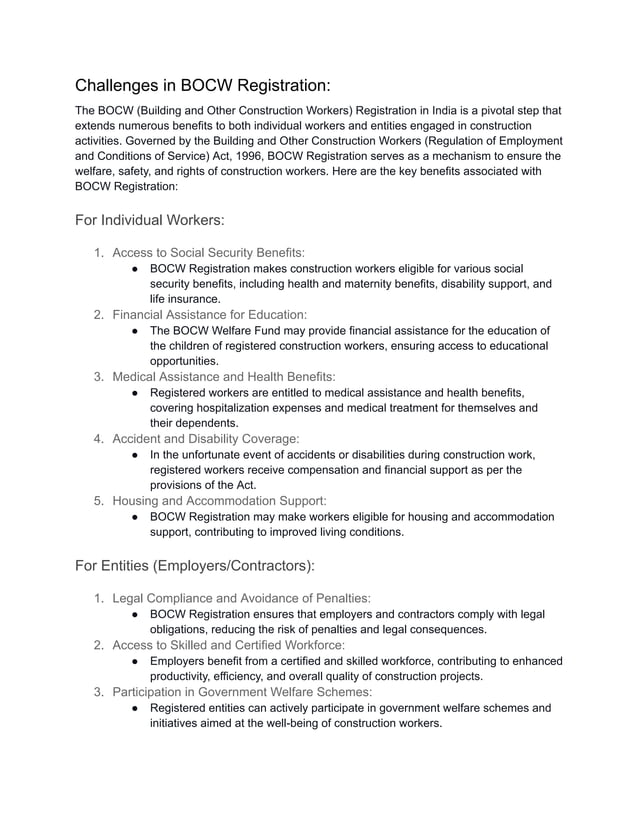 Building and Other Construction Workers (BOCW) Registration in India (1 ...