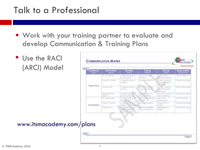 Building ITIL Training & Communication Plans | PPT