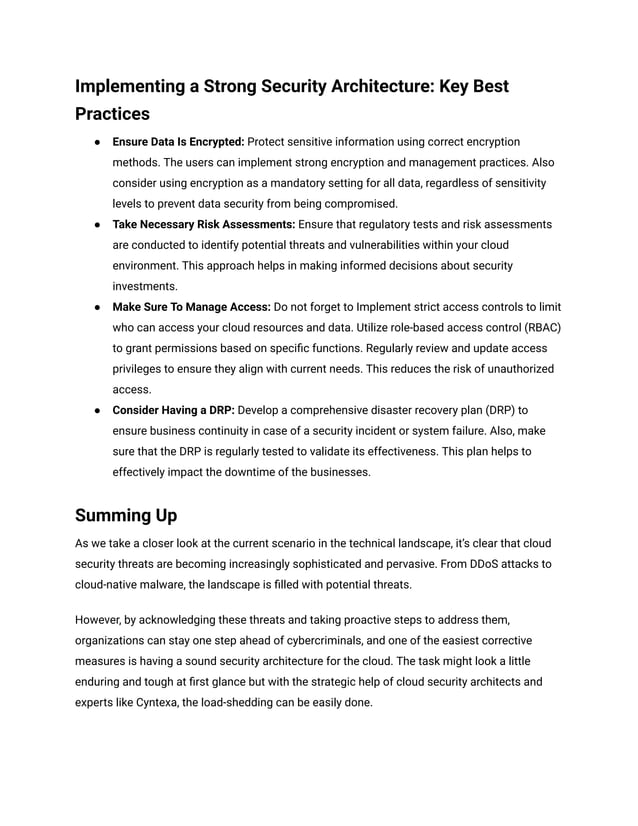 Building a Resilient Cloud Security Architecture: Types, Challenges, and Best Practices | PDF