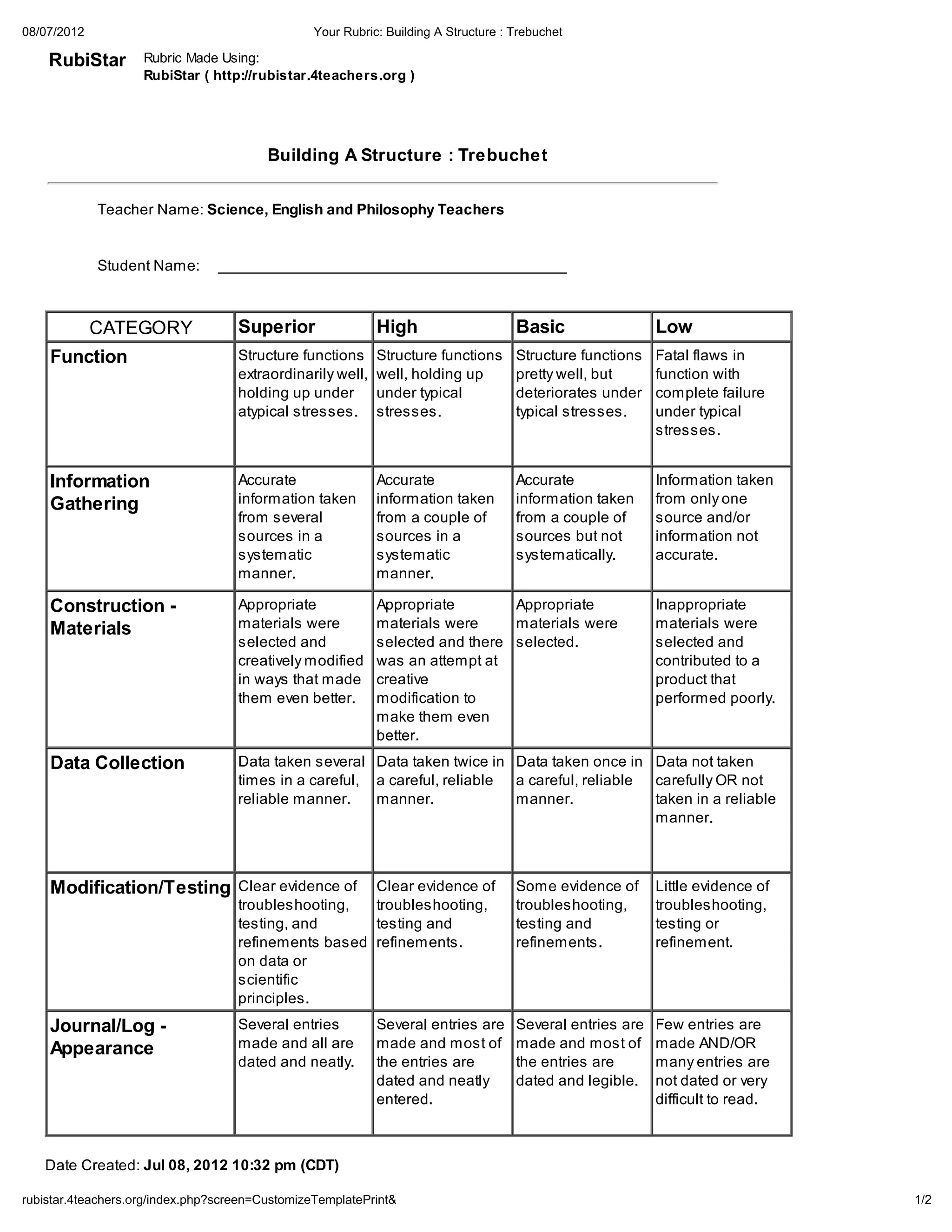 Building a structure trebuchet | PDF