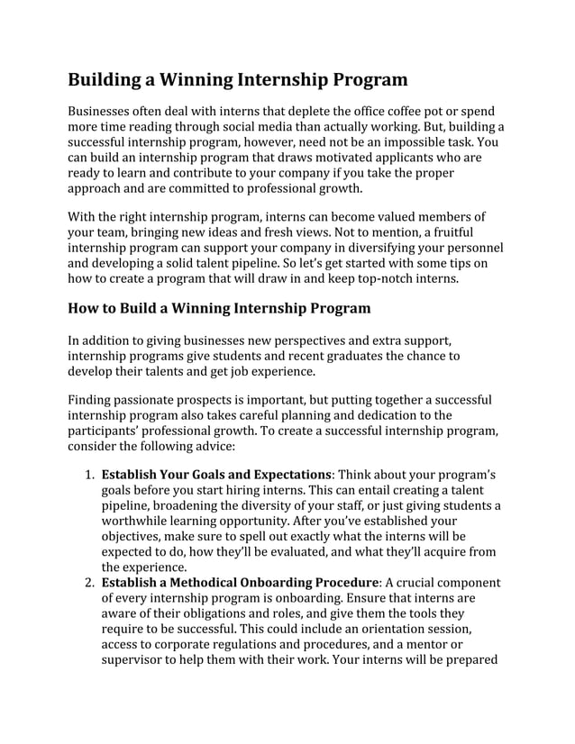 How to Building a Winning Internship Program | DOCX | Human Resources ...