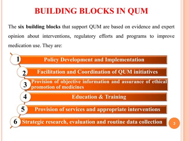 BUILDING BLOCKS & evaluation process in qum.pptx | Pharmaceutical Industry | Industries