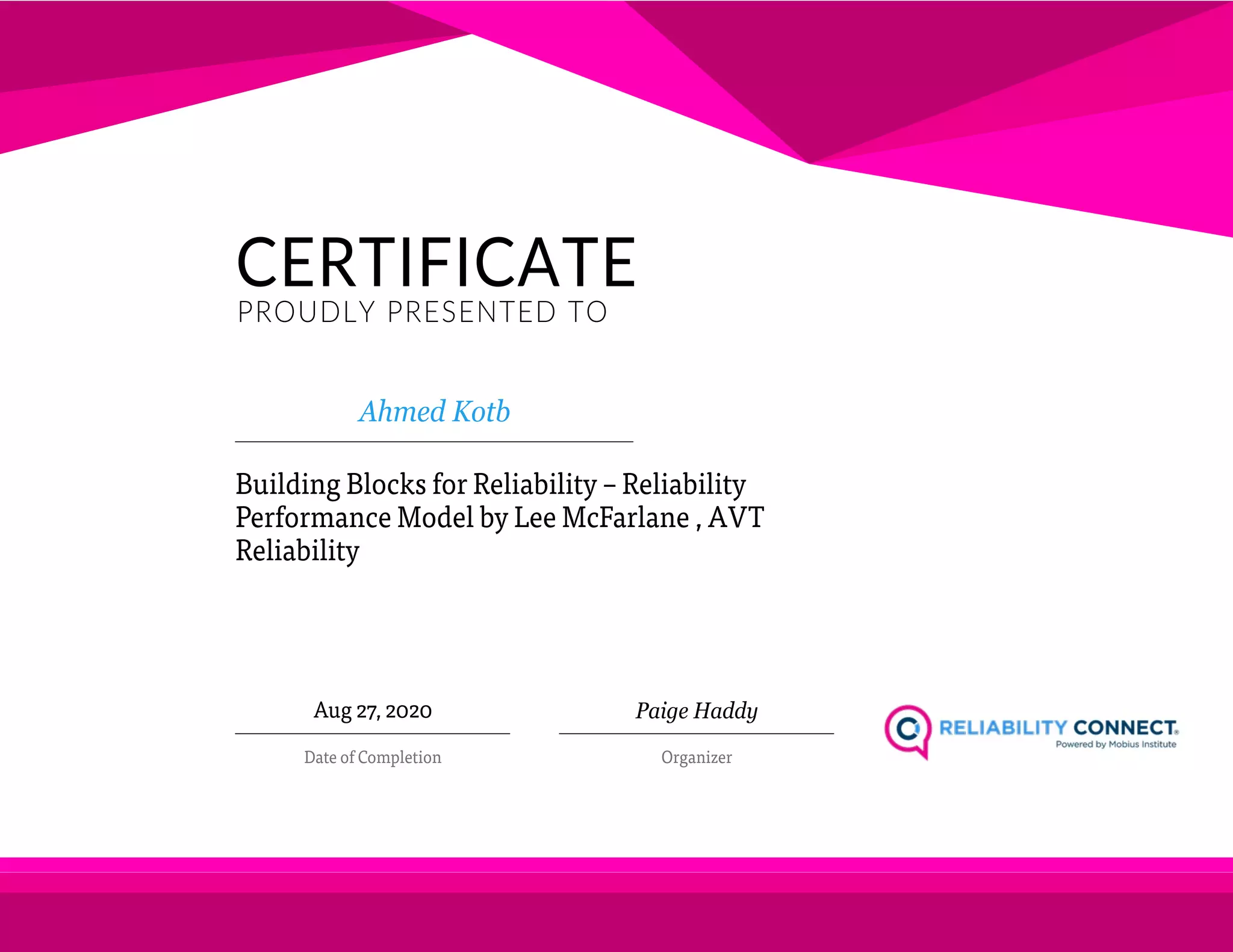 Certificate of Completion "Building blocks for reliability ...