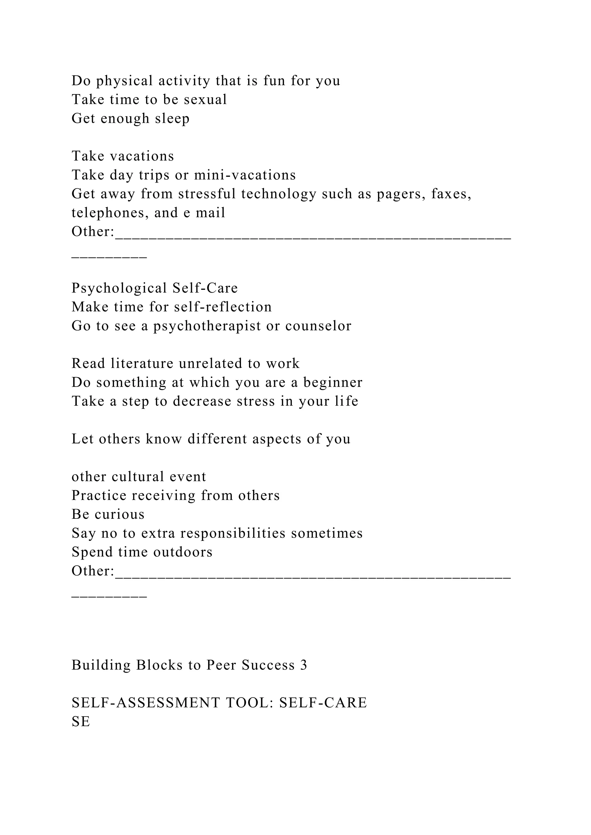 Building Blocks to Peer Success 2SELF-ASSESSMENT TOOL SEL.docx