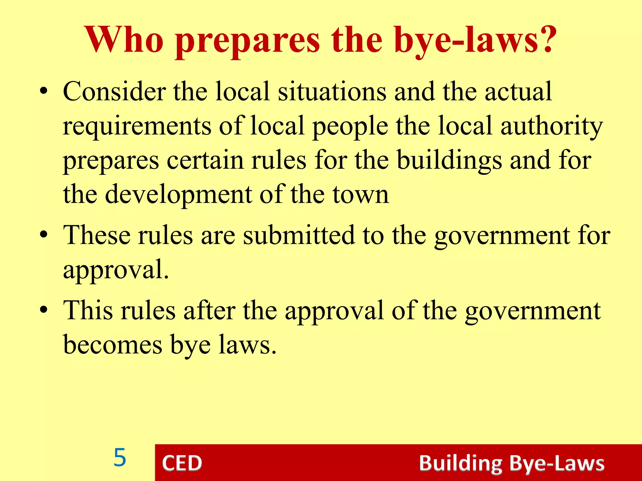 Building bye laws CIVIL ENGINEERING DRAWING | PPTX