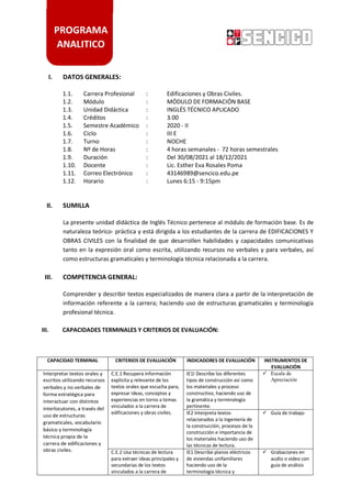 Building civil work iii e monday applied technical english 2021-2 | PDF