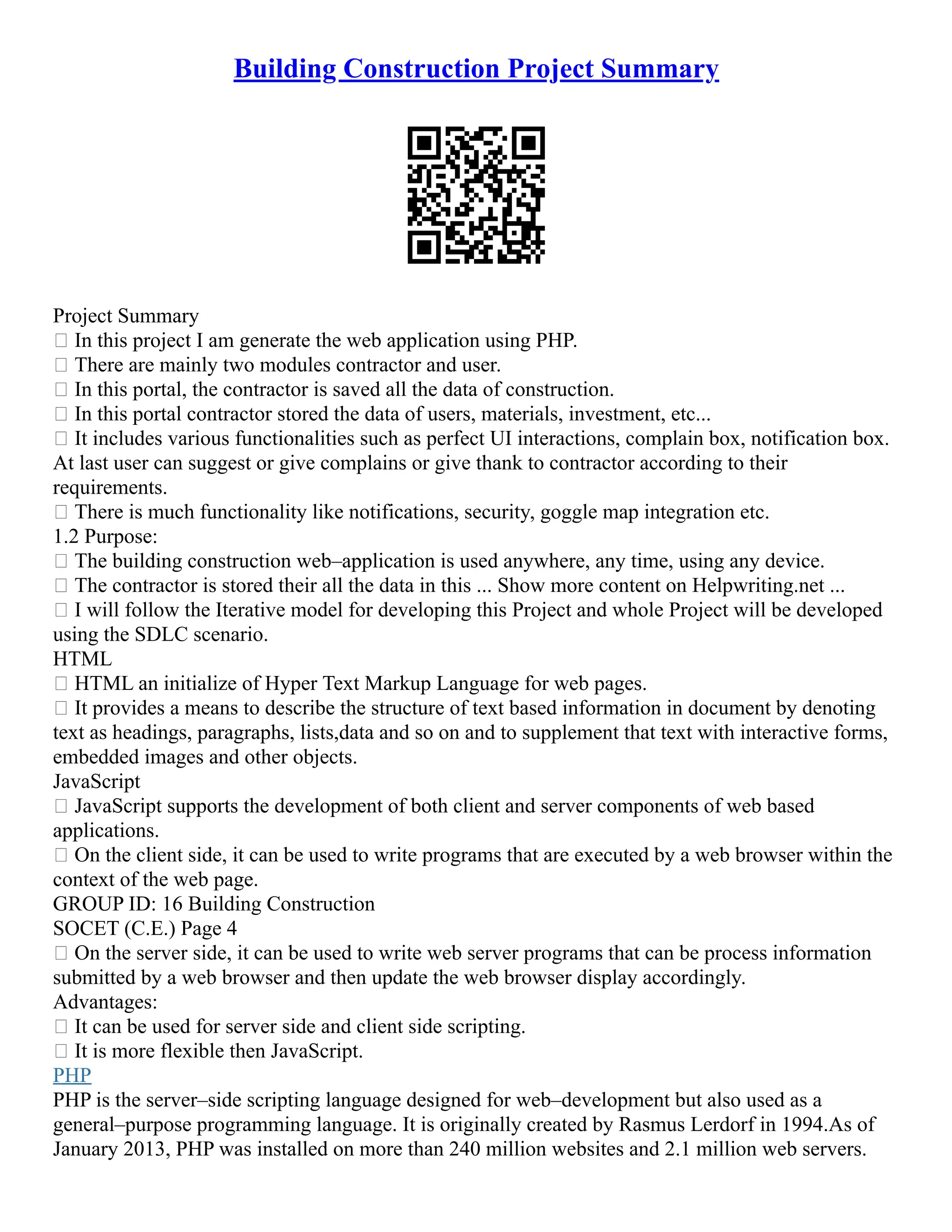 Building Construction Project Summary | PDF