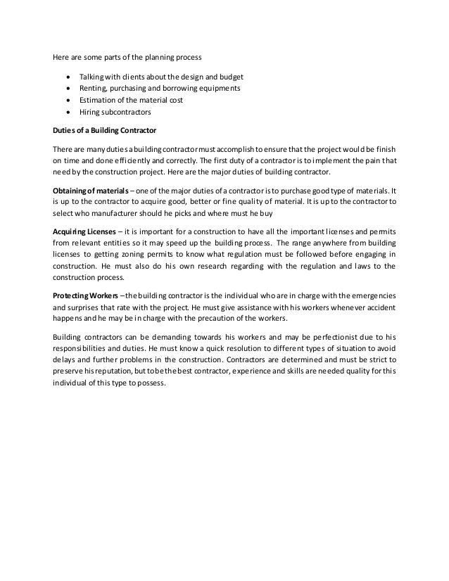 Building Contractors Lessons: Duties and Responsibilities of a Buildi…