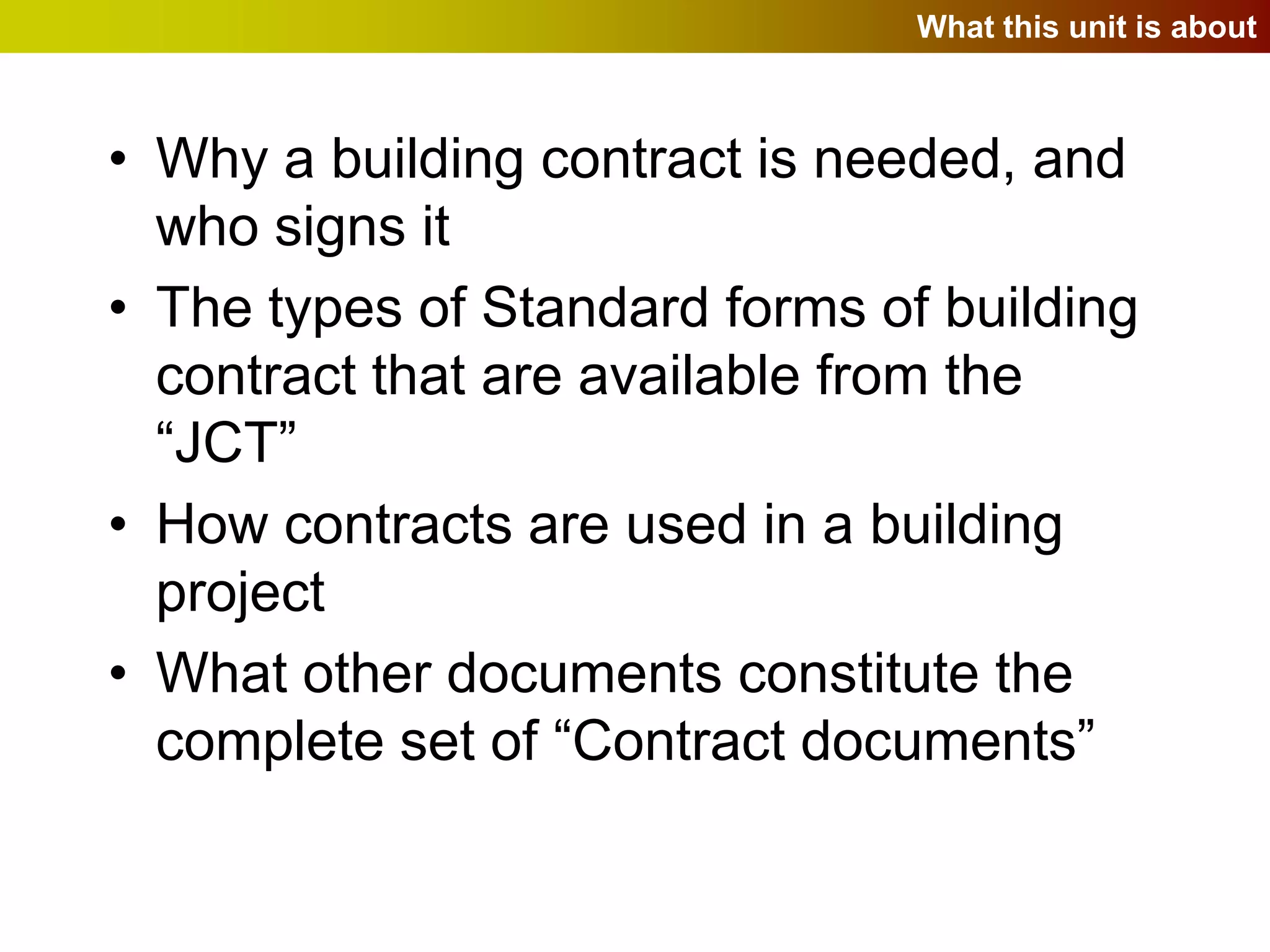 Building contracts and the JCT | PPTX