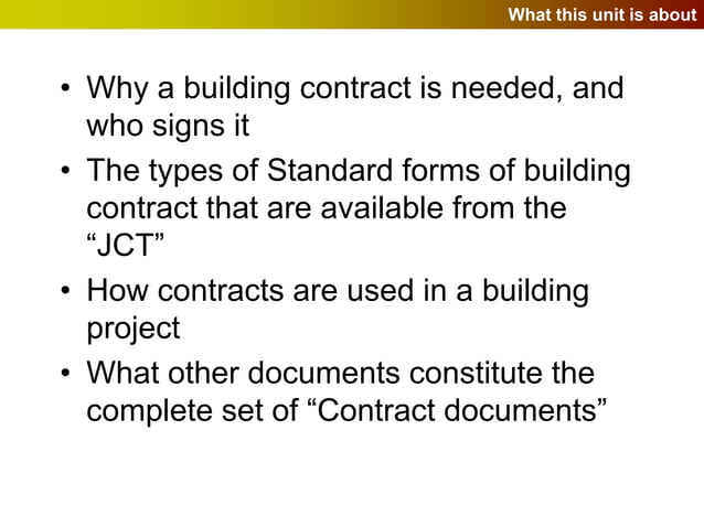 Building contracts and the JCT | PPTX | Construction Industry | Industries
