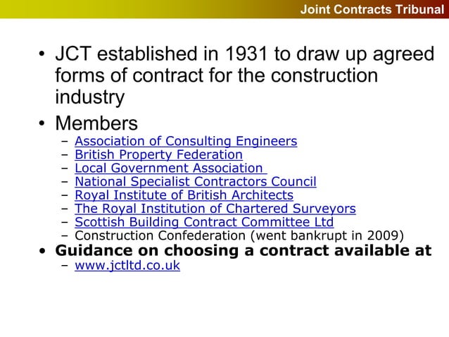 Building contracts and the JCT | PPTX | Construction Industry | Industries
