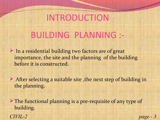 Building cpmponents and design , Introduction Concept of plan ...