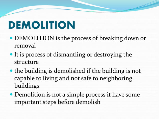 Building demolition techniques and methods | PPTX | Civil Engineering ...