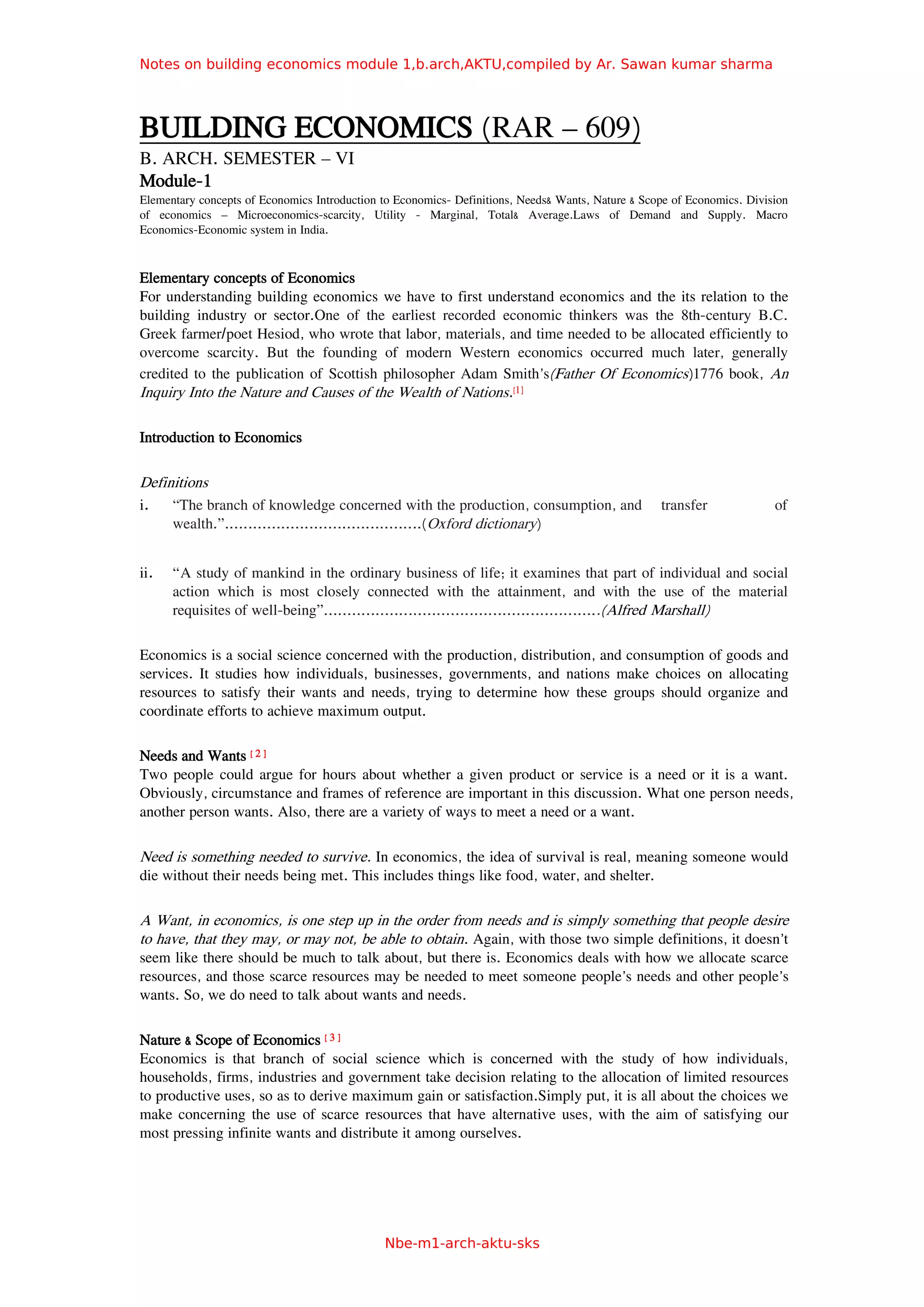 Building economics complete notes m1 m2m3m4 AKTU | PDF