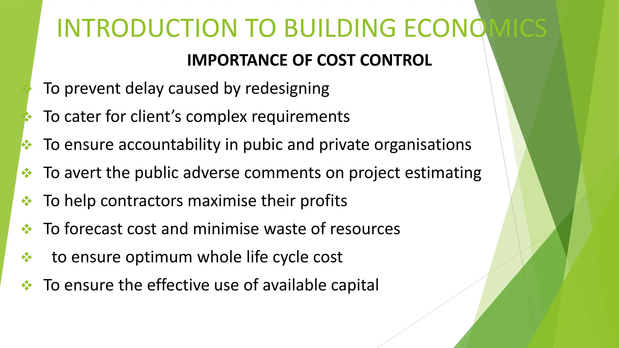 BUILDING ECONOMICS in construction indus | PPTX