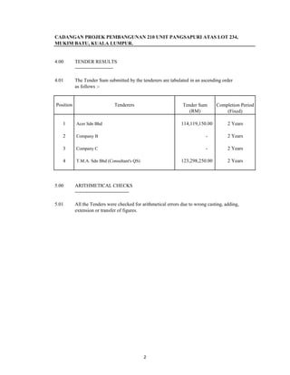 Building Economics：Tender Report | PDF