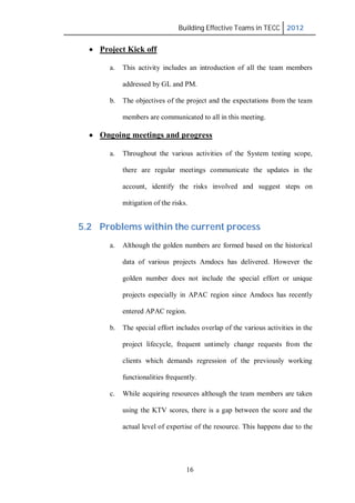 Building effective teams in Amdocs-TECC - project report | PDF