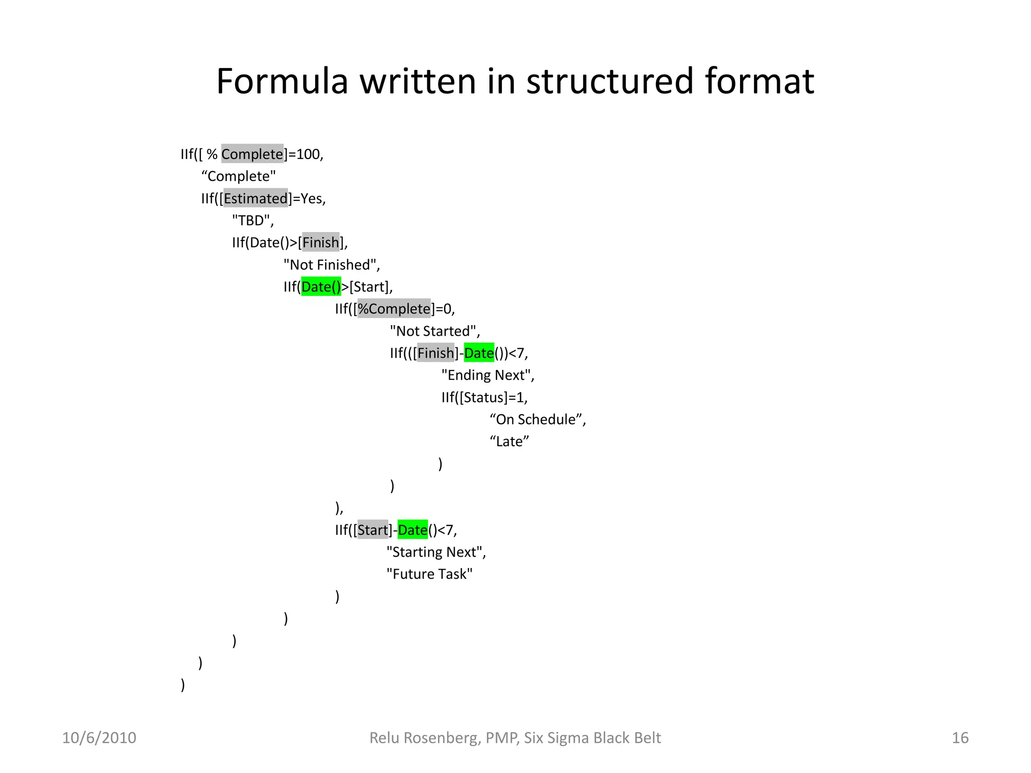 Building Formulas And Dashboard In Ms Project | PDF