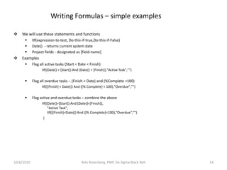 Building Formulas And Dashboard In Ms Project | PPT