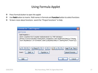 Building Formulas And Dashboard In Ms Project | PPT