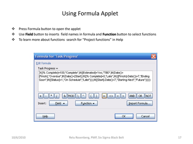 Building Formulas And Dashboard In Ms Project | PDF | Resume Writing ...