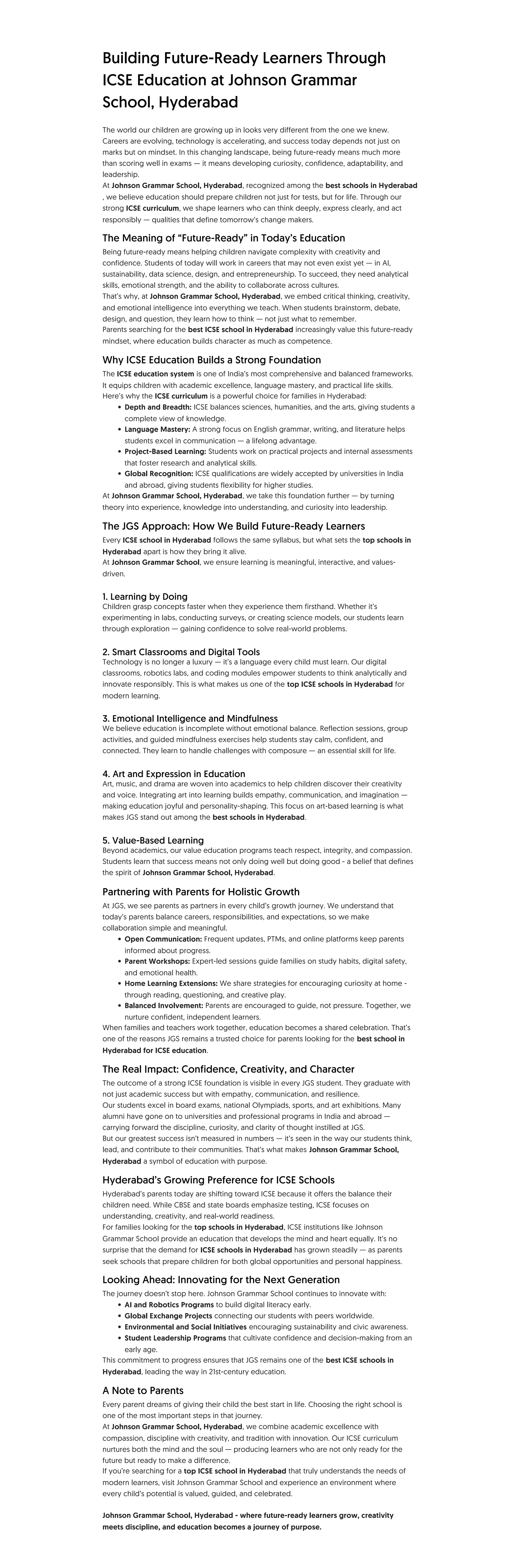Building Future-Ready Learners Through ICSE Education at Johnson ...