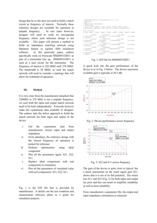 Building impedance matching network based on s parameter from manufacturer | PDF