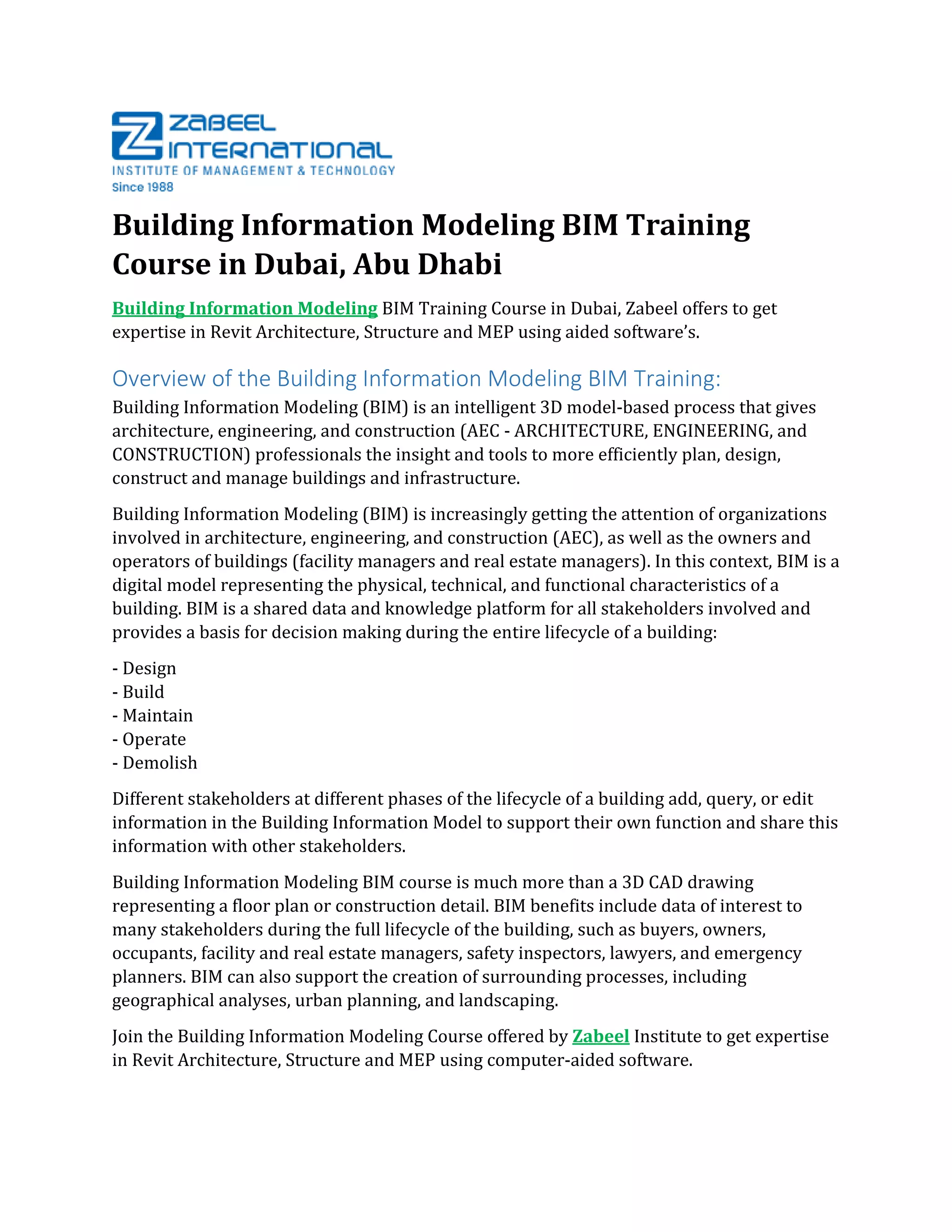 Building Information Modeling BIM Training Course in Dubai.pdf