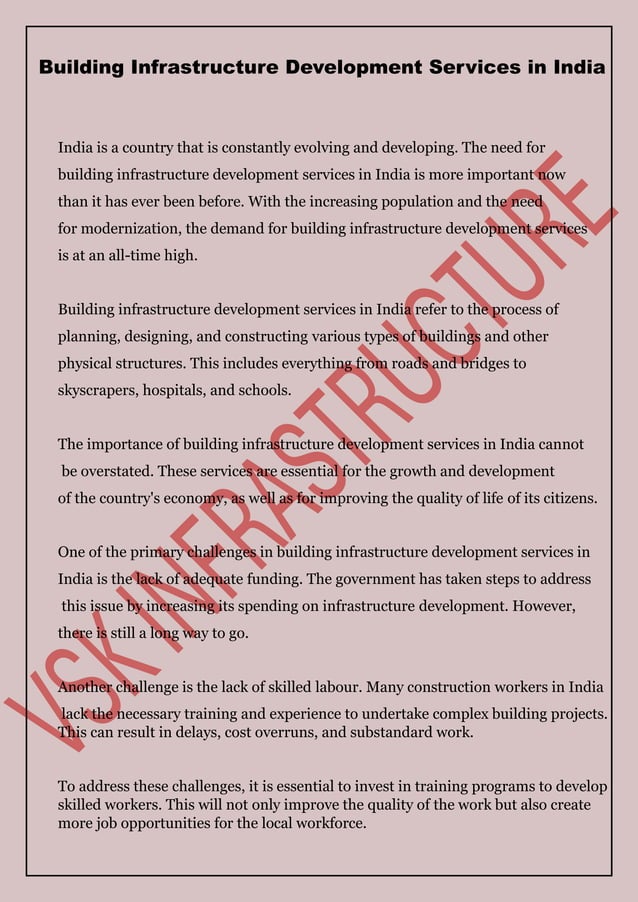 Building Infrastructure Development Services in India | PDF