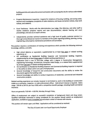 Crystal Lake Building Inspector | PDF