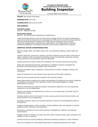 Hanover Park Building Inspector | PDF