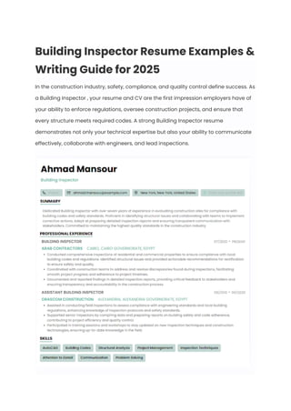 Building Inspector Resume Examples & Writing Guide for 2025 | PDF
