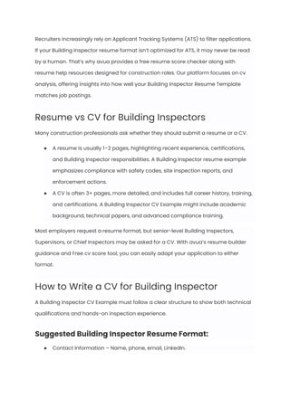 Building Inspector Resume Examples & Writing Guide for 2025 | PDF
